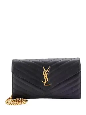 Saint Laurent Monogram Wallet On Chain Matelasse Chevron Leather Medium Crossbody Bag - Black
