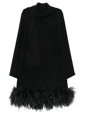 P.a.r.o.s.h Feather-trim Scarf-detail Mini Dress - Black