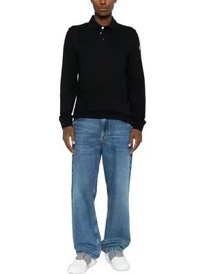 Moncler Logo-patch Long-sleeve Polo Shirt Black