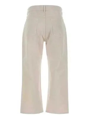 Miu Miu Miu Miu Logo Embroidered Cotton Trousers Neutrals