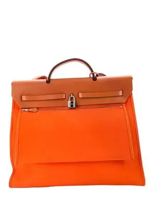 Hermès Herbag Zip Leather And Toile 39 Satchel - Brown