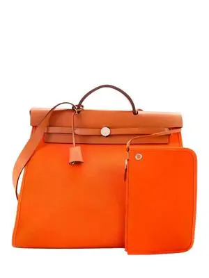Hermès Herbag Zip Leather And Toile 39 Satchel - Brown