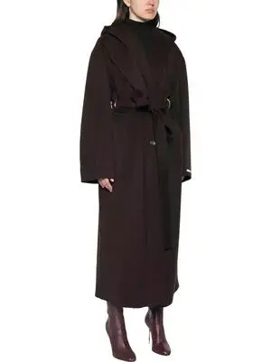Sportmax Hooded Belted Coat - Brown