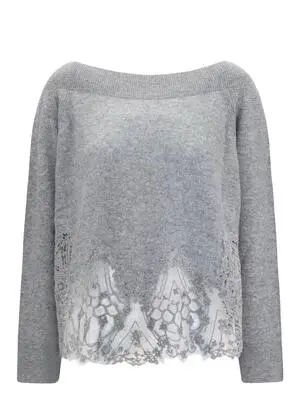 Ermanno Scervino Lace-trim Boat Neck Sweater - Grey