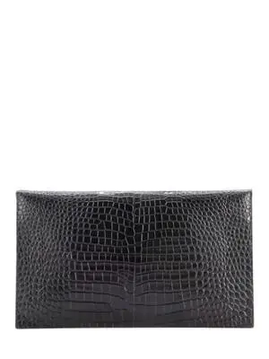 SAINT LAURENT Uptown Pouch Crocodile Embossed Leather Clutch Bag