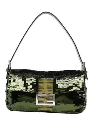 Fendi Fendi Baguette Sequin-Embellished Shoulder Bag Green