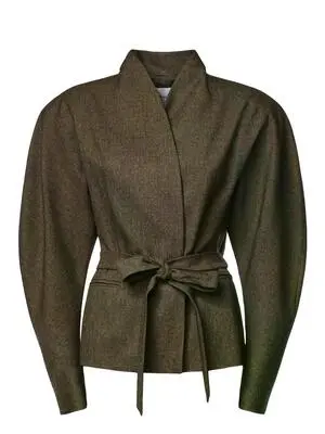 Andamane Margaux Belted Puff-sleeve Jacket - Brown