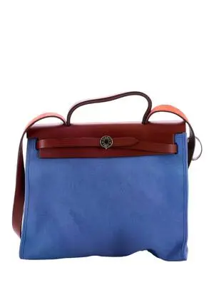 Hermès Herbag Zip Leather And Toile 31 Shoulder Bag - Blue