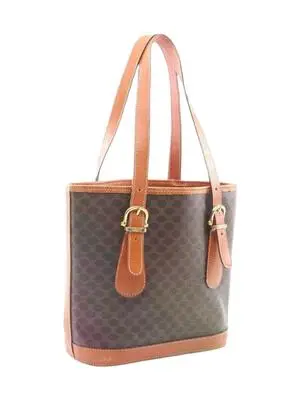 Celine 1990-2000 Macadam Coated Canvas Tote Bag - Brown