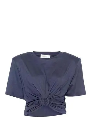 Magda Butrym Padded-shoulder Knotted T-shirt Blue