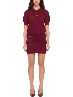 Alessandra Rich Pointelle-knit Short-sleeve Polo Shirt - Red