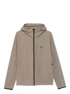 BOSS Hooded Logo Print Zip-up Jacket - Neutrals
