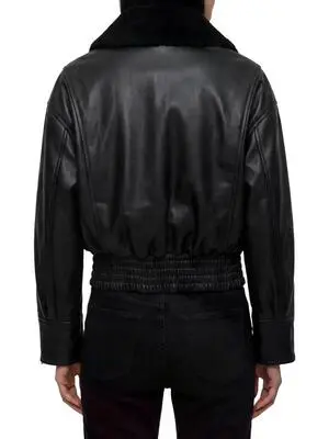IVY OAK Laila Lane Shearling-collar Leather Bomber Jacket - Black