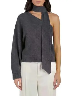 Federica Tosi One-shoulder Sweater With Scarf Detail - Grey