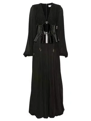 Elisabetta Franchi Corset-style Pleated Maxi Dress - Black
