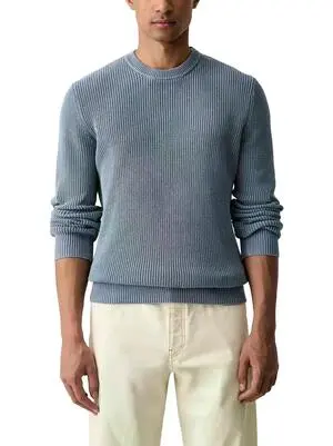 Guess Ribbed Knit Logo Patch Sweater - Blue