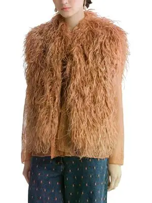 FORTE_FORTE Feather-effect Sleeveless Jacket - Orange