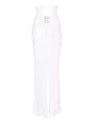 Elisabetta Franchi Logo Plaque Ruched Maxi Skirt - White