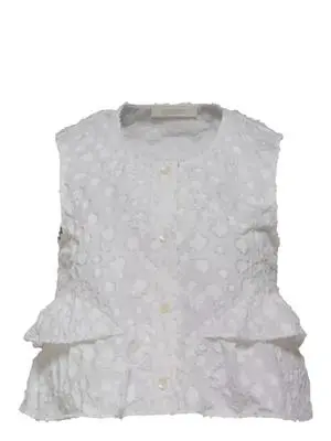 CLUB21 Club21 White Fil-coupé Ruffled Cropped Shirt