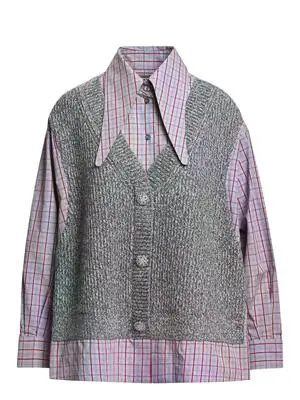 Essentiel Antwerp Essentiel Antwerp Layered Checked Shirt With Rhinestone Embellished Vest Grey