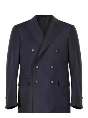 Canali Check-pattern Double-breasted Suit - Blue