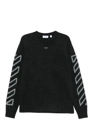 Off-White Long Sleeve Crew Neck Sweater With Embroidered Logo - Grey