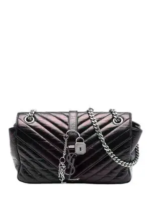 Saint Laurent 2015 Medium Chevron Metallic Crinkled Calfskin Punk Chain Bag Shoulder Bag - Black