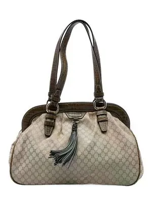 Celine Macadam Canvas Tassel Frame Satchel - Neutrals