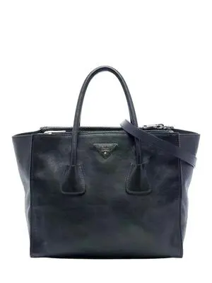 Prada 2013-2026 Glace Calf Twin Pocket Double Handle Satchel Black
