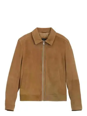BOSS BOSS Suede Leather Zip-Up Jacket Neutrals