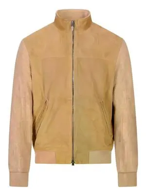 Canali Suede-panelled Ribbed-knit Jacket - Brown