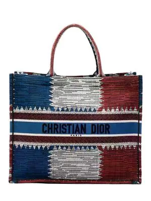 Dior Large Canvas French Flag Book Tote Bag - Blue