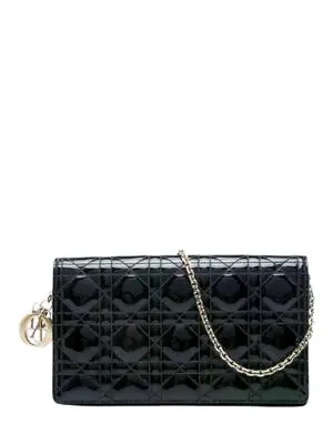 Dior 2019 Patent Cannage Lady Dior Chain Convertible Clutch Crossbody Bag Black