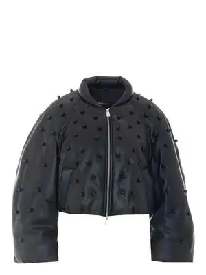 Pinko Bead-embellished Leather-effect Cropped Jacket - Black