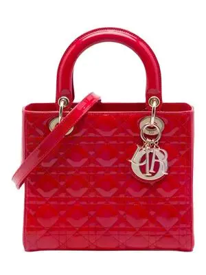 Dior 2015 Medium Patent Cannage Lady Dior Satchel Red