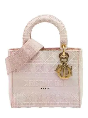 Dior Medium Embroidered Canvas Cannage Lady D Lite Satchel - Pink