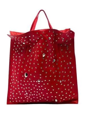 Celine 2017 Studded Lambskin Cabas Tote Bag - Red