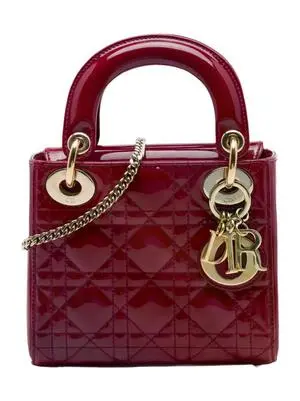 Dior 2016 Mini Patent Cannage Lady Satchel - Red