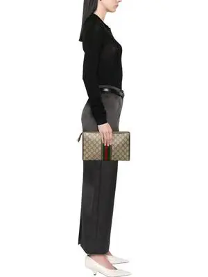 Gucci 2016-2026 Gg Supreme Web Ophidia Clutch Bag - Brown