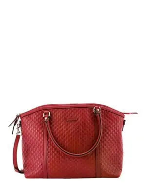 Gucci Britt Convertible Dome Microguccissima Leather Medium Satchel - Red
