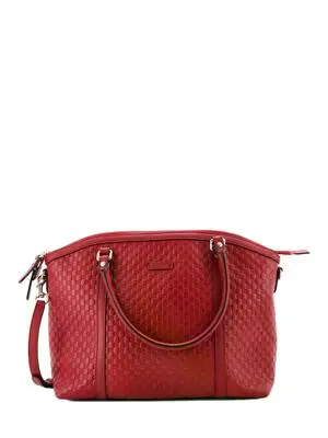 Gucci Britt Convertible Dome Microssima Leather Medium Satchel - Red