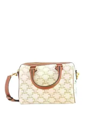 Celine Boston Bag Triomphe Coated Canvas Small Satchel - White