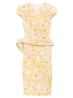 Magda Butrym Floral Print Peplum Midi Dress - Neutrals