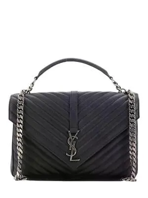 Saint Laurent Classic Monogram College Bag Matelasse Chevron Leather Large Shoulder Bag Black