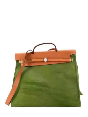 Hermès Herbag Zip Leather And Toile 39 Satchel - Brown