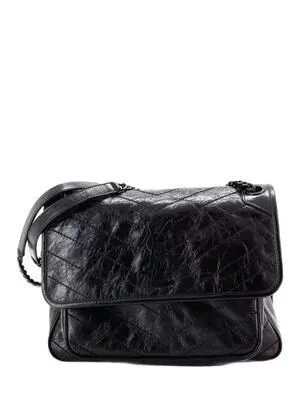 Saint Laurent Niki Chain Flap Bag Matelasse Chevron Leather Medium Shoulder Bag Black