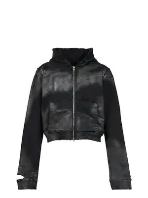 FILTH Waxed Distressed-effect Zip-up Hoodie - Black
