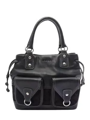 Loewe Calfskin And Suede Anagram Pocket Tote Bag - Black