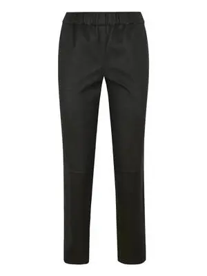 ENES Elasticated Waist Leather Trousers - Black