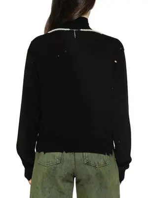 Mihara Yasuhiro Distressed Pearl-embellished High Neck Sweater - Black